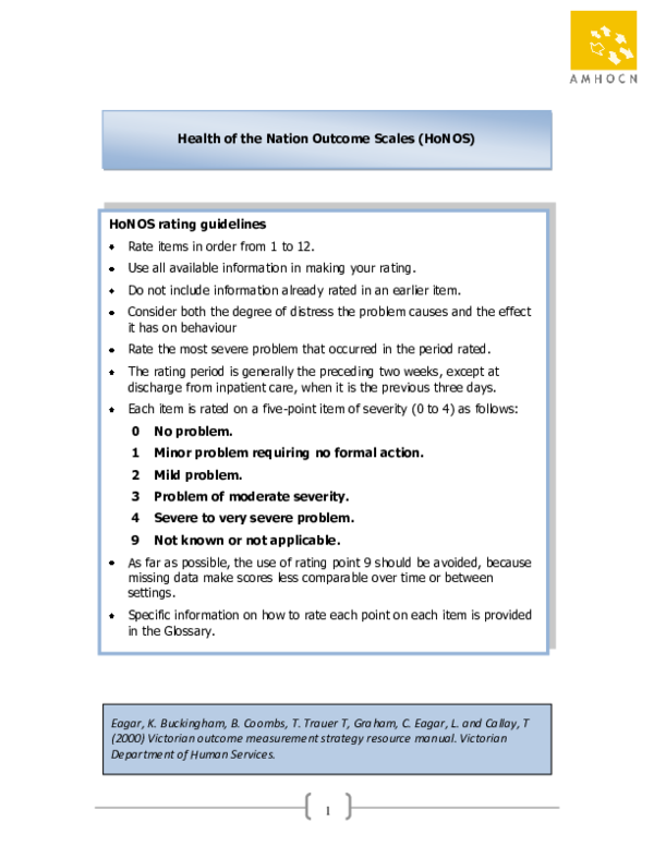 (PDF) Health of the Nation Outcome Scales (HoNOS)
