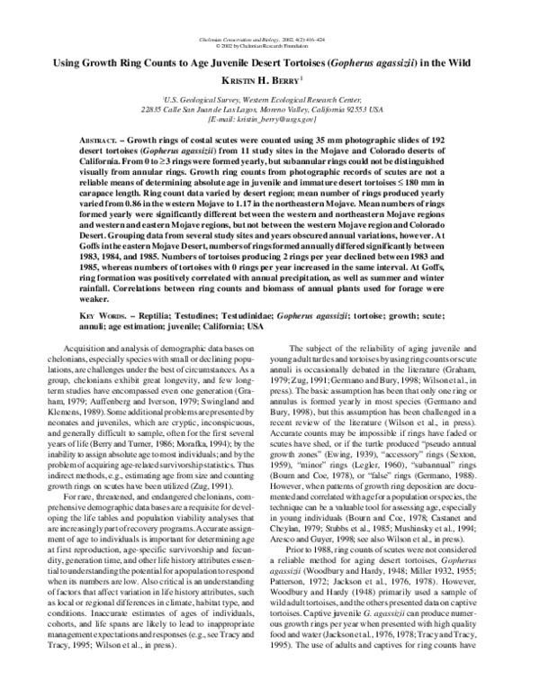 (PDF) Using Growth Ring Counts to Age Juvenile Desert Tortoises ...