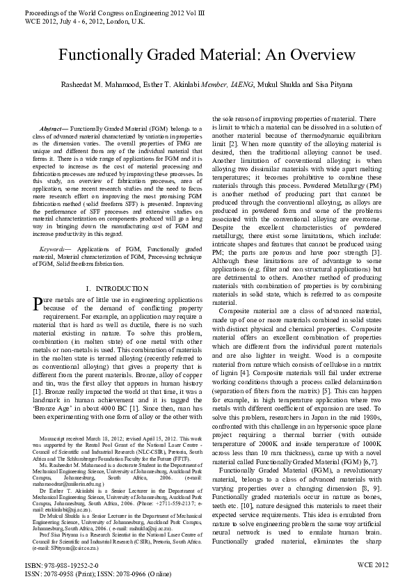 (PDF) Functionally graded material: an overview