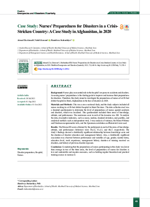 (PDF) Case Study: Nurses' Preparedness for Disasters in a Crisis ...