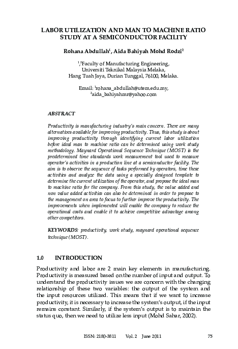 (PDF) Labor UtiLization and Man to Machine ratio StUdy at a ...