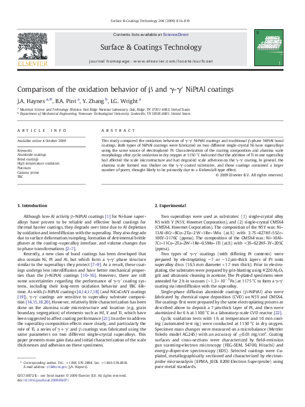 (PDF) Comparison of the oxidation behavior of beta and gamma-gamma ...