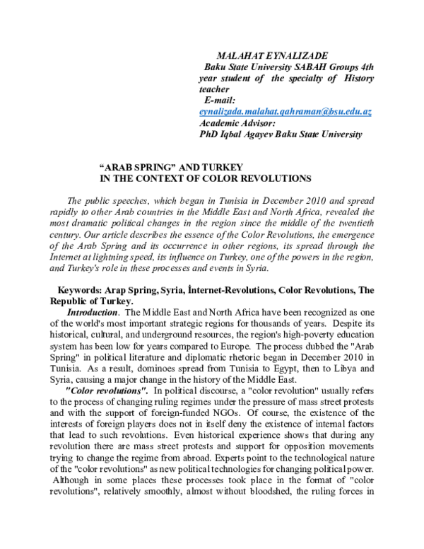 (PDF) "ARAB SPRING" AND TURKEY IN THE CONTEXT OF COLOR REVOLUTIONS