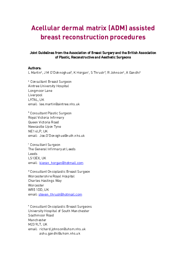 (PDF) Acellular dermal matrix (ADM) assisted breast reconstruction ...