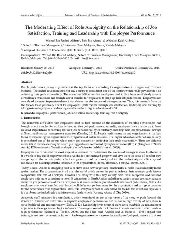 (PDF) The Moderating Effect of Role Ambiguity on the Relationship of Job Satisfaction, Training ...