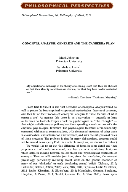 (PDF) Concepts, Analysis, Generics and the Canberra Plan 1