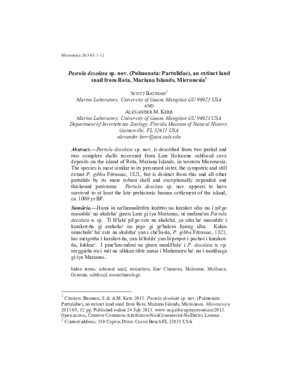 (PDF) Partula desolata sp. nov. (Pulmonata: Partulidae), an extinct ...