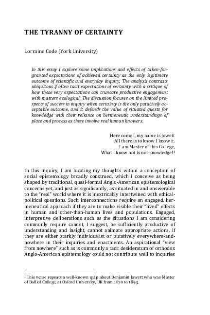 (PDF) The Tyranny of Certainty