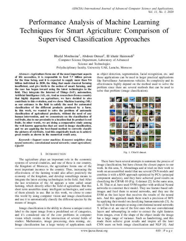 Pdf Performance Analysis Of Machine Learning Techniques For Smart Agriculture Comparison Of