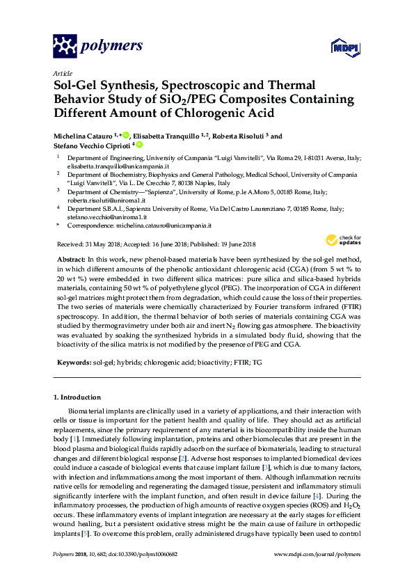 (PDF) Sol-Gel Synthesis, Spectroscopic and Thermal Behavior Study of ...