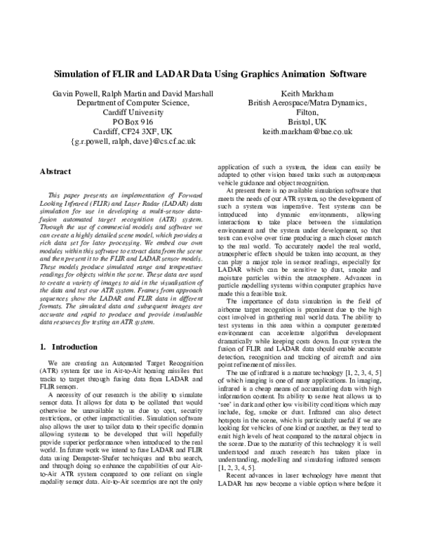 Pdf Simulation Of Flir And Ladar Data Using Graphics Animation