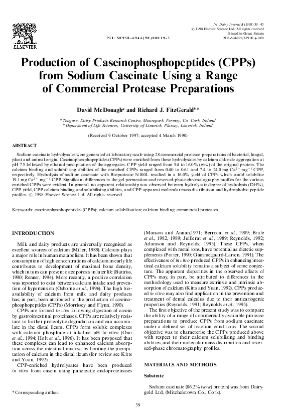 (PDF) Production of caseinophosphopeptides (CPPs) from sodium caseinate ...