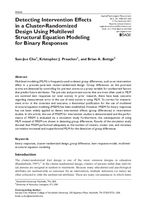 (PDF) Detecting Intervention Effects in a Cluster-Randomized Design Using Multilevel Structural ...