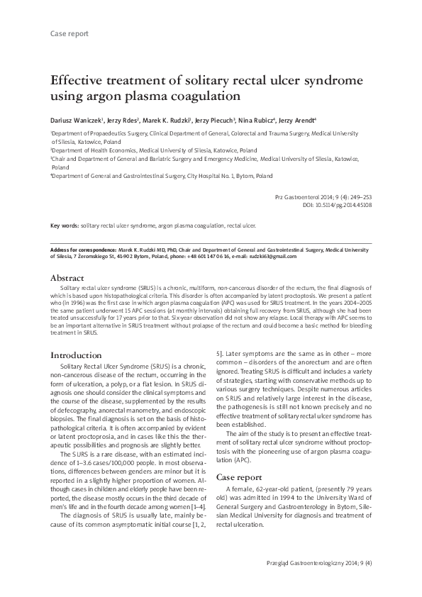 (PDF) Effective treatment of solitary rectal ulcer syndrome using argon ...