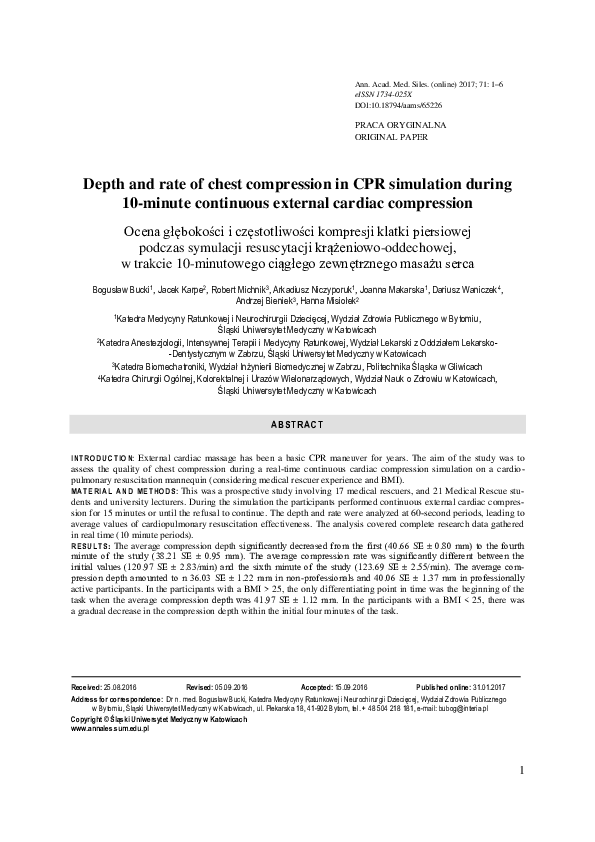 (PDF) Depth and rate of chest compression in CPR simulation during 10 ...