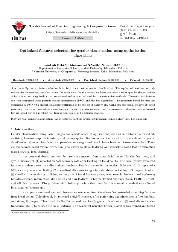(PDF) Optimized features selection for gender classification using optimization algorithms