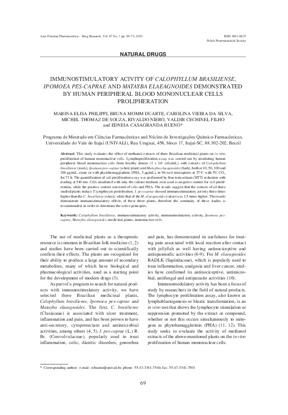 (PDF) Immunostimulatory acivity of Calophyllum brasiliense, Ipomoea pes ...