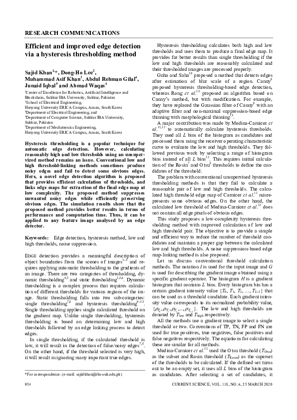 (PDF) Efficient and Improved Edge Detection Via a Hysteresis Thresholding Method