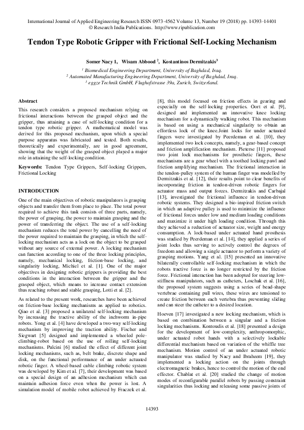 (PDF) Tendon Type Robotic Gripper with Frictional Self-Locking Mechanism
