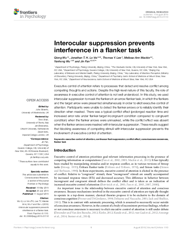 (PDF) Interocular suppression prevents interference in a flanker task