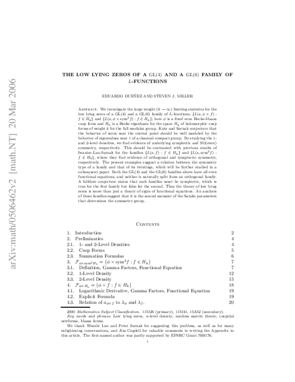 (PDF) The low lying zeros of a GL (4) and a GL (6) family of L-functions