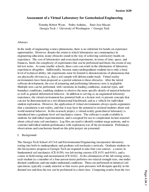 (PDF) Assessment of a virtual laboratory for geotechnical engineering