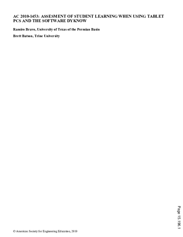 (PDF) Assesment of student learning when using tablet PCs and the ...