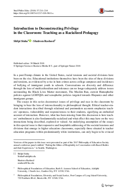 (PDF) Introduction to Deconstructing Privilege in the Classroom