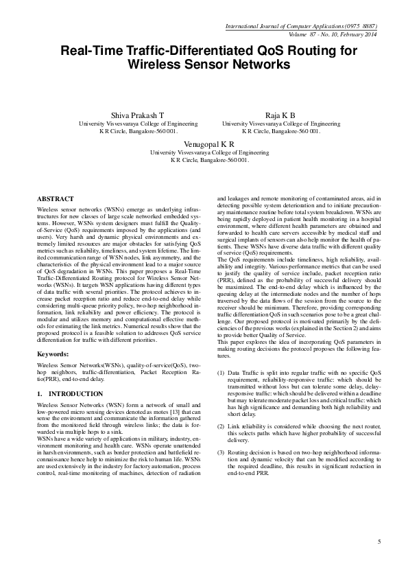 (PDF) Real-Time Traffic-Differentiated QoS Routing for Wireless Sensor ...
