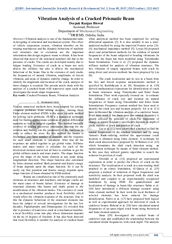 (PDF) Vibration Analysis of a Cracked Prismatic Beam