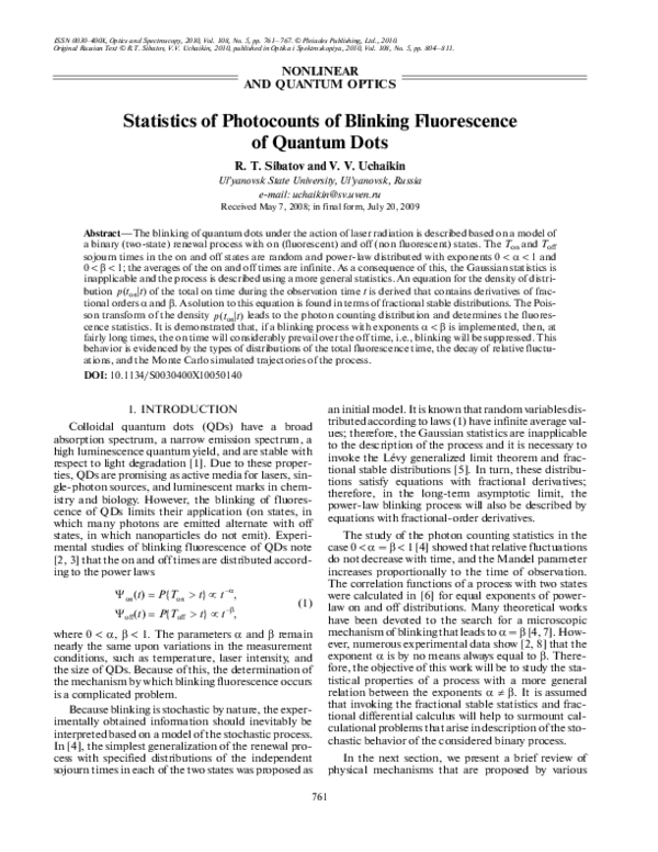 (PDF) Statistics of photocounts of blinking fluorescence of quantum ...
