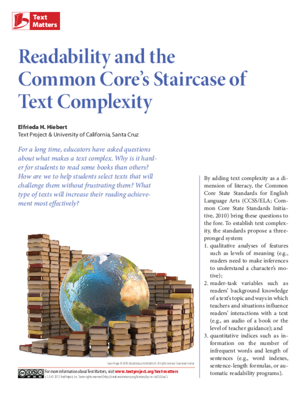 (PDF) Readability and the Common Core’s Staircase of Text Complexity