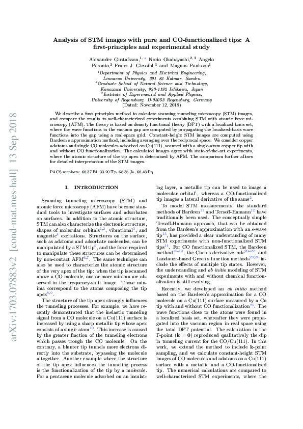 (PDF) Analysis of STM images with pure and CO-functionalized tips: A ...