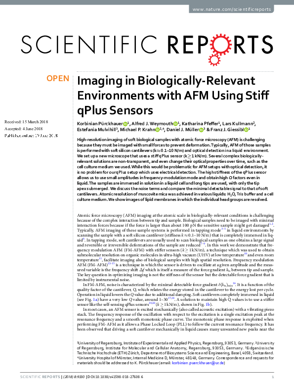 Pdf Imaging In Biologically Relevant Environments With Afm Using Stiff Qplus Sensors Franz