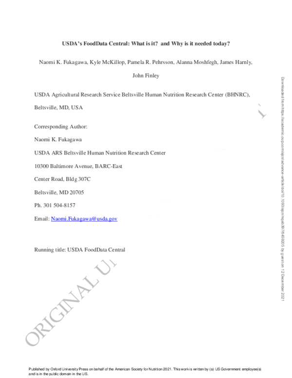 (PDF) USDA's FoodData Central: What is it? and Why is it needed today?