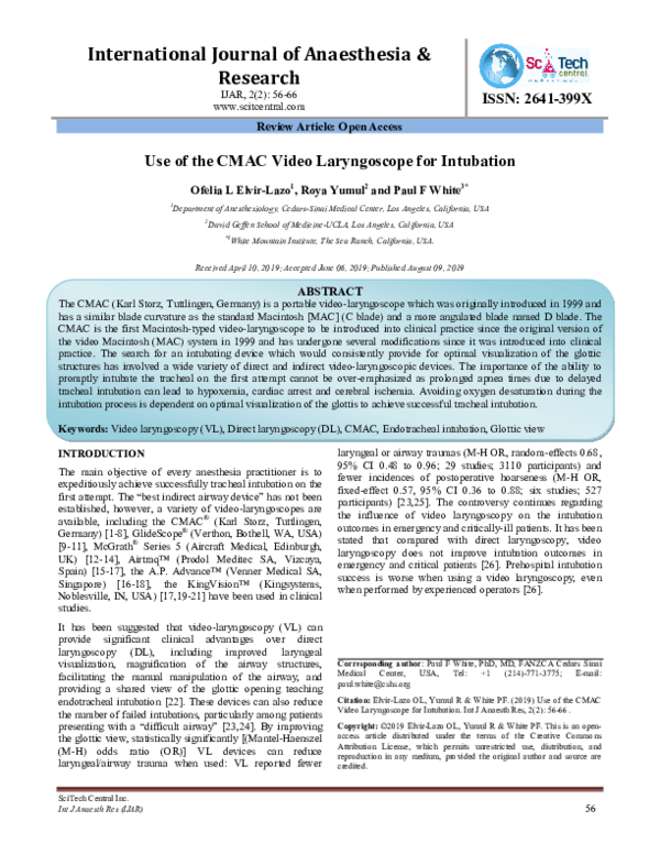 (PDF) Use of the CMAC Video Laryngoscope for Intubation