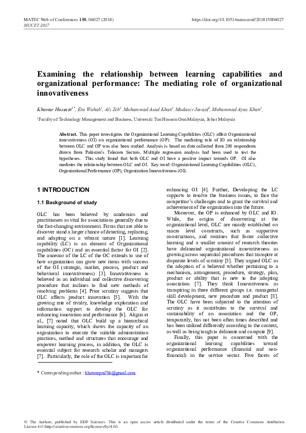 (PDF) Examining the relationship between learning capabilities and organizational performance ...