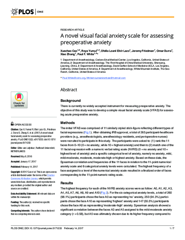 (PDF) A novel visual facial anxiety scale for assessing preoperative ...