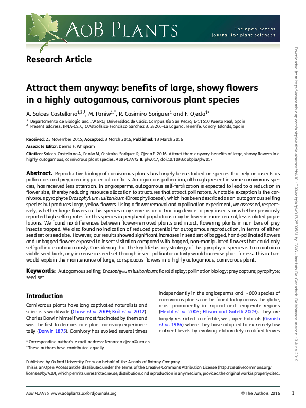 (PDF) Attract them anyway - Benefits of large, showy flowers in a ...