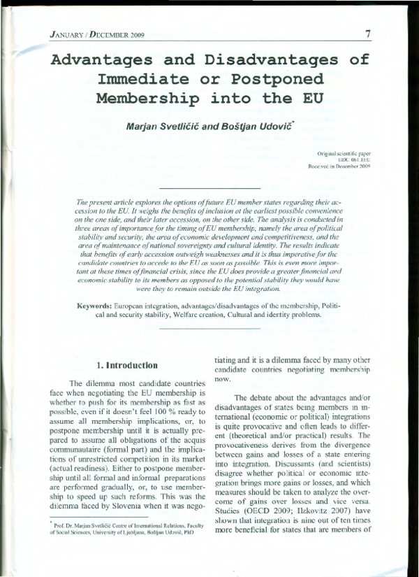 (PDF) Advantages and Disadvantages of Immediate or Postponed Membership ...