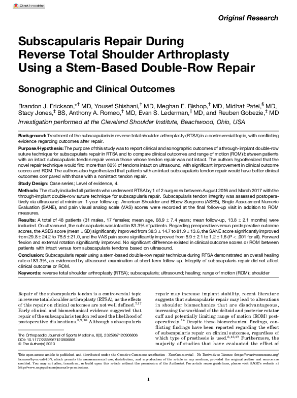 (PDF) Subscapularis Repair During Reverse Total Shoulder Arthroplasty ...