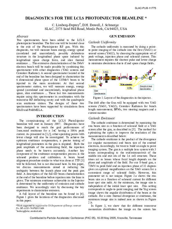 (PDF) SLAC-PUB-11775 Diagnostics for the LCLS Photoinjector Beamline