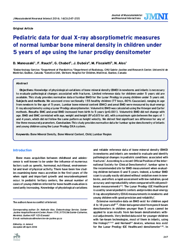 (PDF) Pediatric data for dual X-ray absorptiometric measures of normal ...