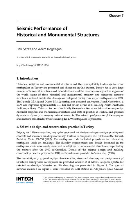 (PDF) Seismic Performance of Historical and Monumental Structures