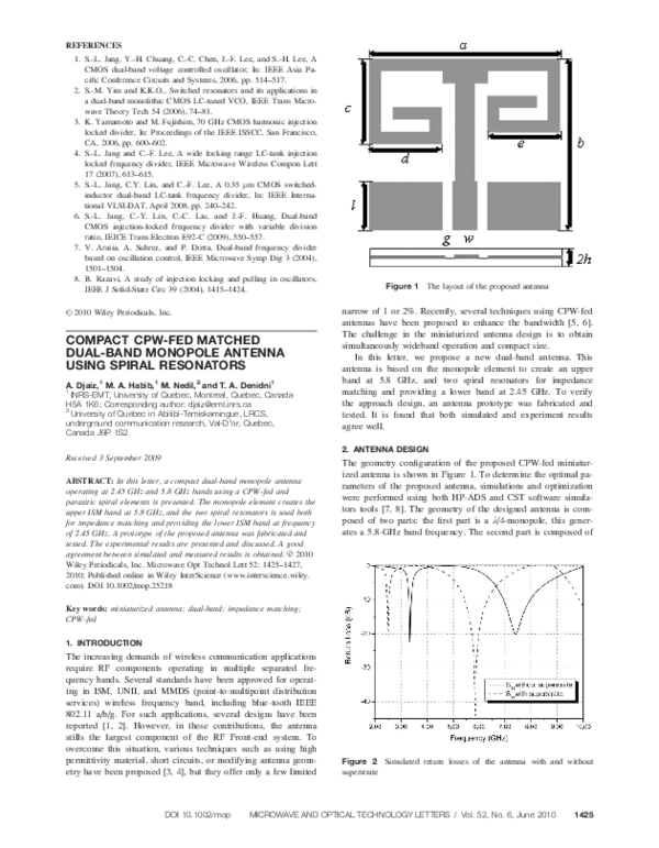 (PDF) Compact CPW-FED matched dual-band monopole antenna using spiral ...