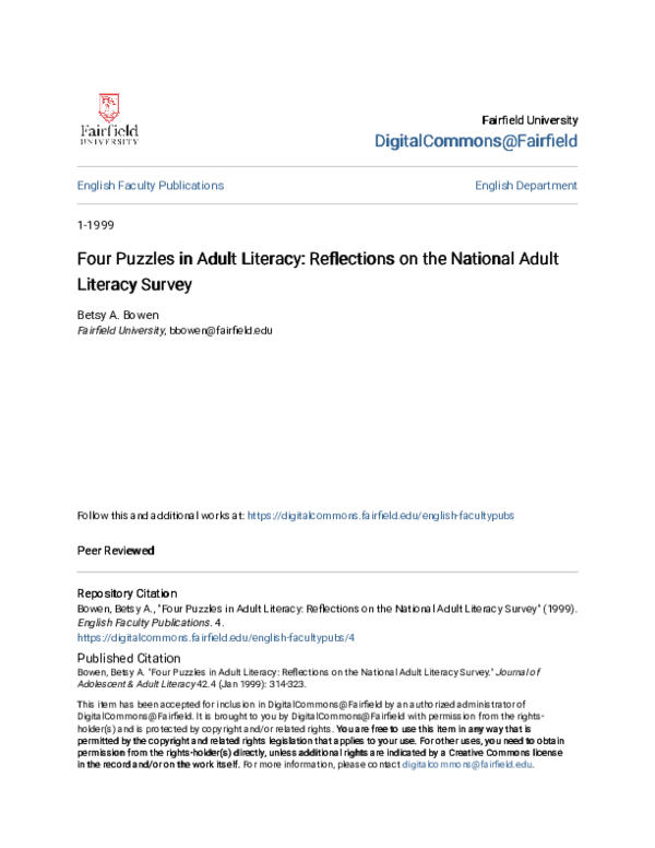 (PDF) Four Puzzles in Adult Literacy: Reflections on the National Adult ...