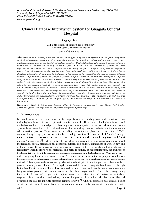 (PDF) Clinical Database Information System for Gbagada General Hospital