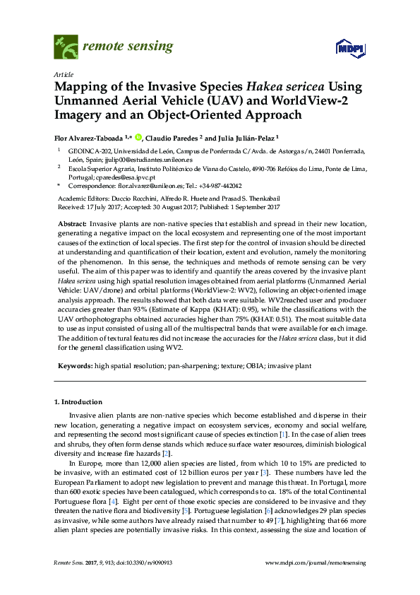 (PDF) Mapping of the Invasive Species Hakea sericea Using Unmanned ...