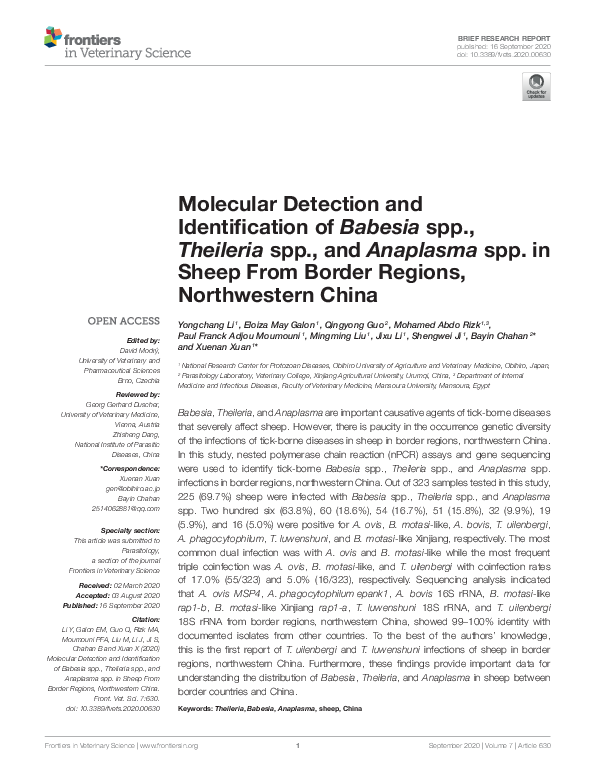 Pdf Molecular Detection And Identification Of Babesia Spp Theileria