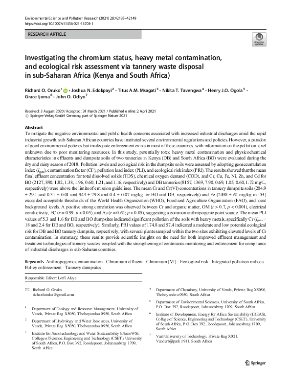 (PDF) Investigating the chromium status, heavy metal contamination, and ...